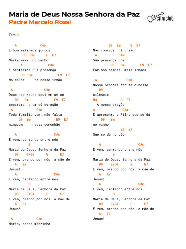 Cifra Club - Padre Marcelo Rossi - Maria de Deus Nossa Senhora Da Paz ...
