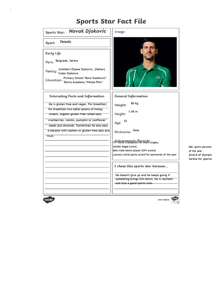 sport star fact file template | PDF