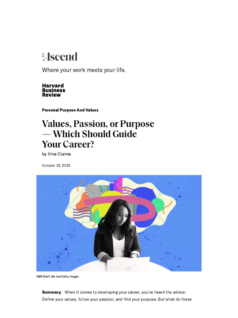 Values, Passion, or Purpose - Which Should Guide Your Career | PDF | Passion (Emotion) | Goal