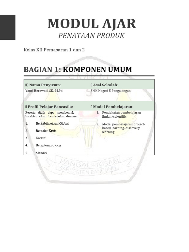 5.a Format Modul Ajar_Evaluasi Tampilan Penataan Produk | PDF