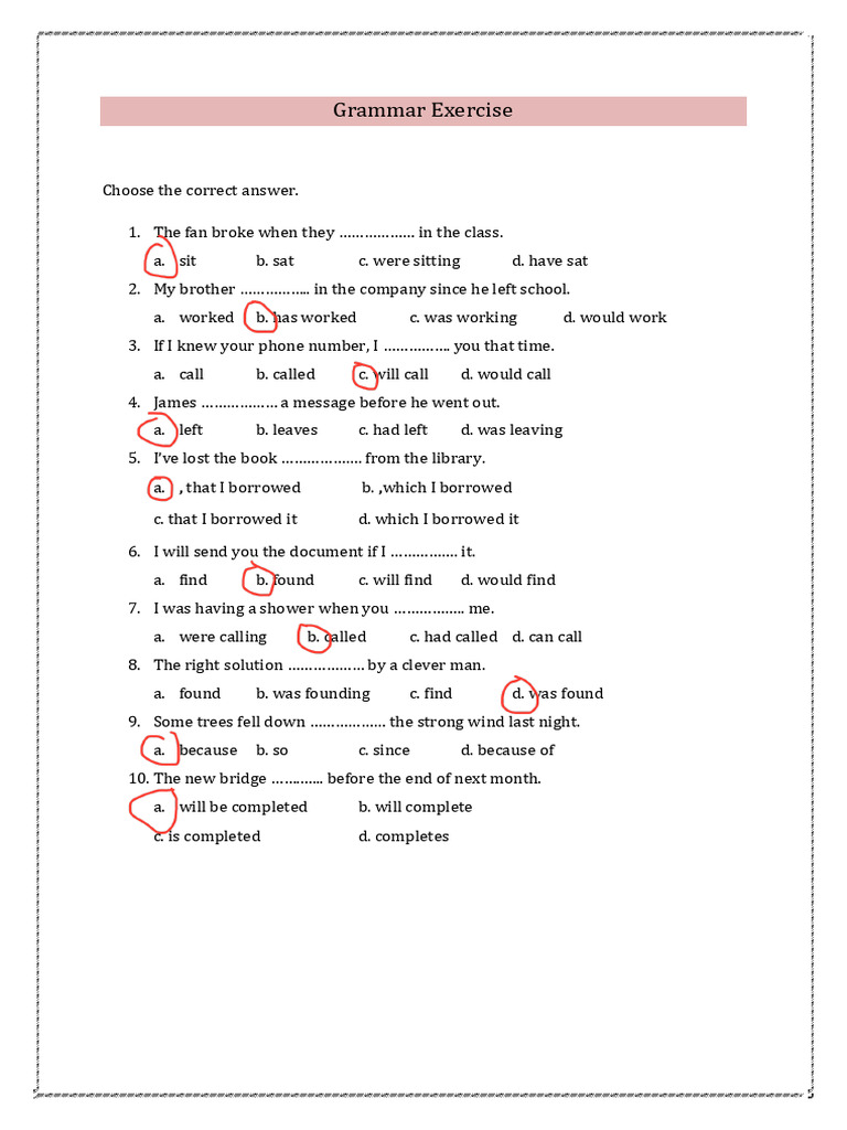 Grammar Exercise: Choose the Correct Answer | PDF