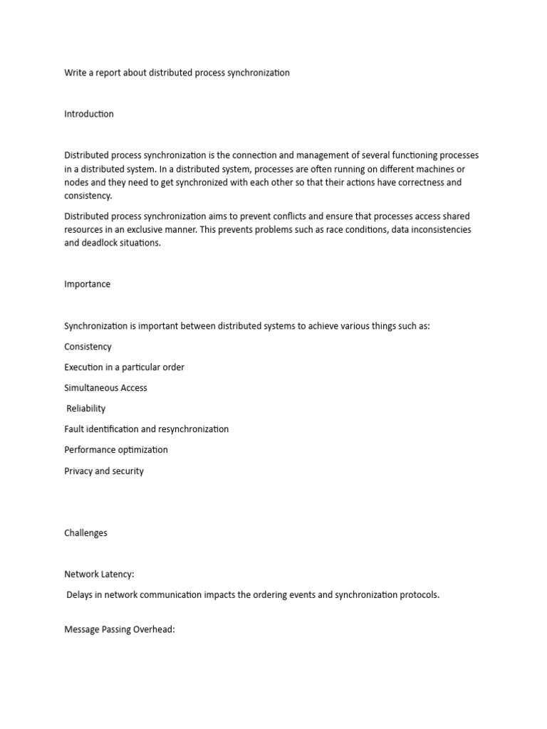 Write A Report About Distributed Process Synchronization Pdf 4787