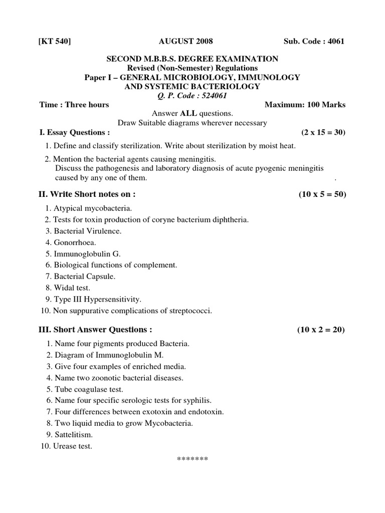 Microbiology Paper I | PDF | Bacteria | Infection