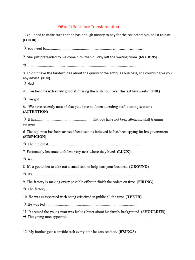 Sentence Transformation Exercises | PDF