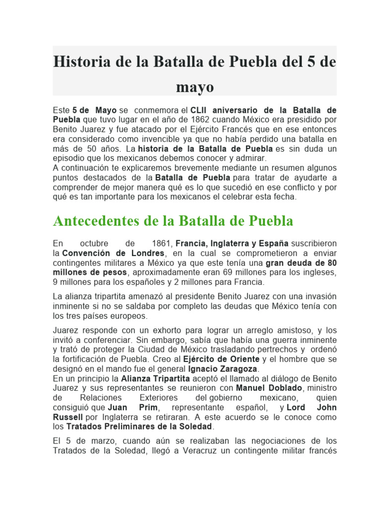 Historia de la Batalla de Puebla | PDF | Militar | Conflictos