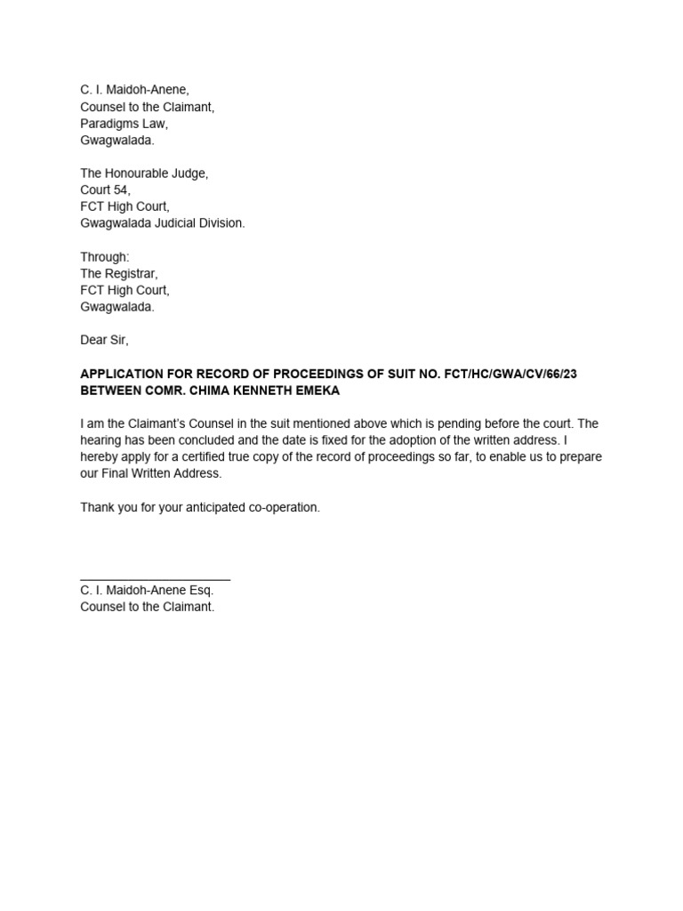 Application For Record of Proceedings | PDF