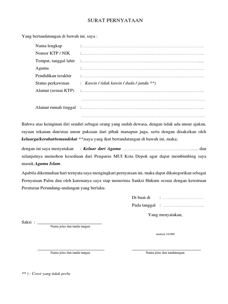 Pernyataan Mualaf Di Kantor MUI | PDF
