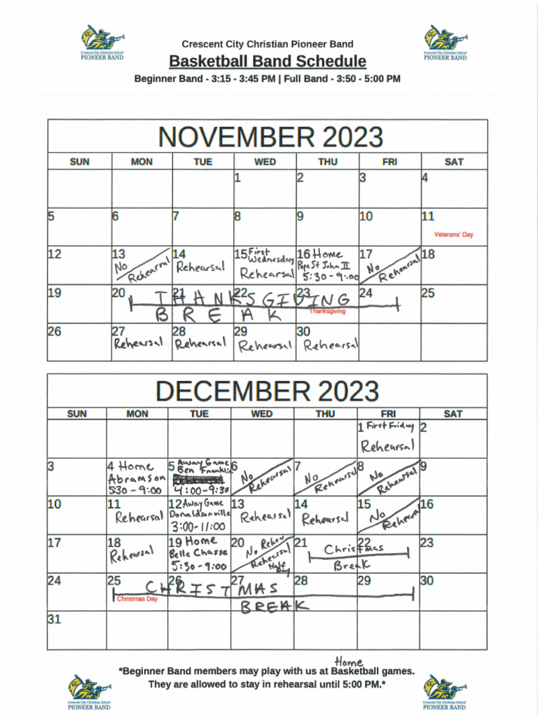 Crescent City Pioneer Band Schedule | PDF