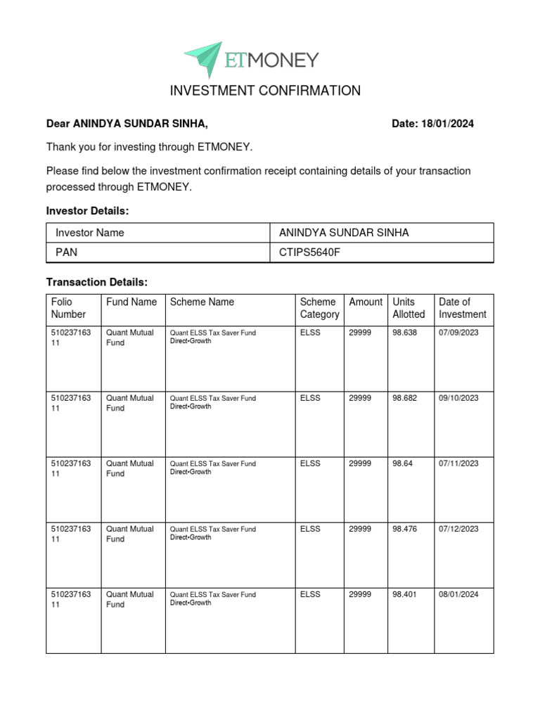 ELSS Investment Receipt | PDF