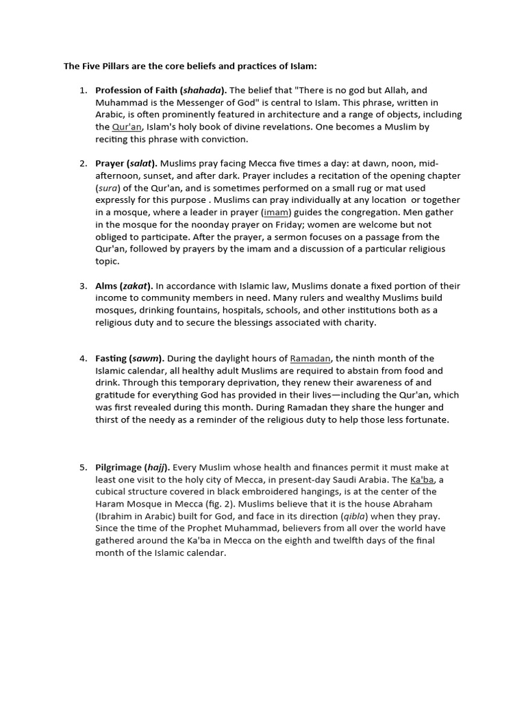 The Five Pillars Are The Core Beliefs and Practices of Islam | PDF ... The Five Pillars Are The Core Beliefs and Practices of Islam | PDF ...