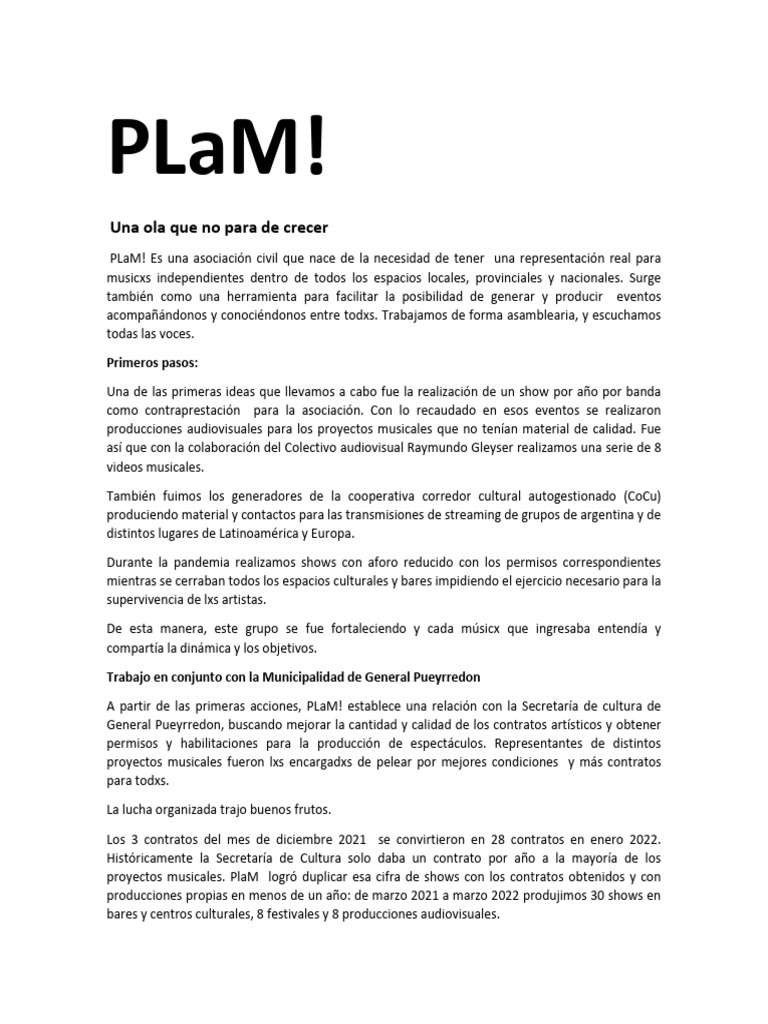 PlaM! Músicxs Independientes. La Historia Hasta Enero 2024 | PDF ...