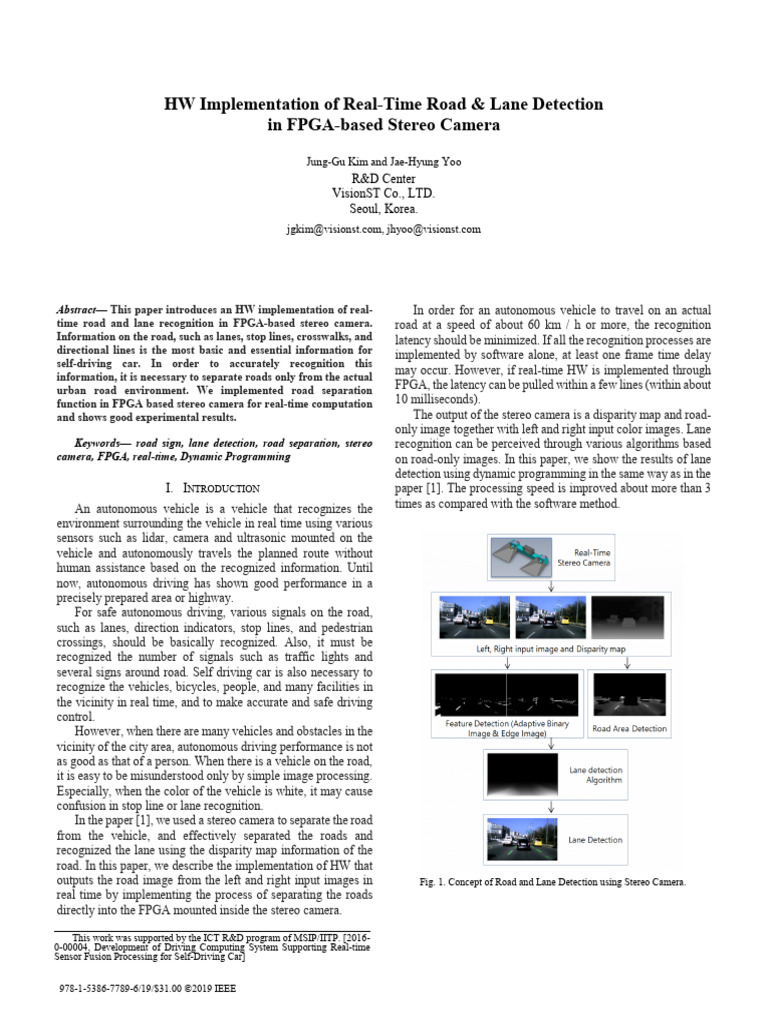 HW Implementation of Real-Time Road - Lane Detection in FPGA-based Stereo Camera | PDF | Real ...