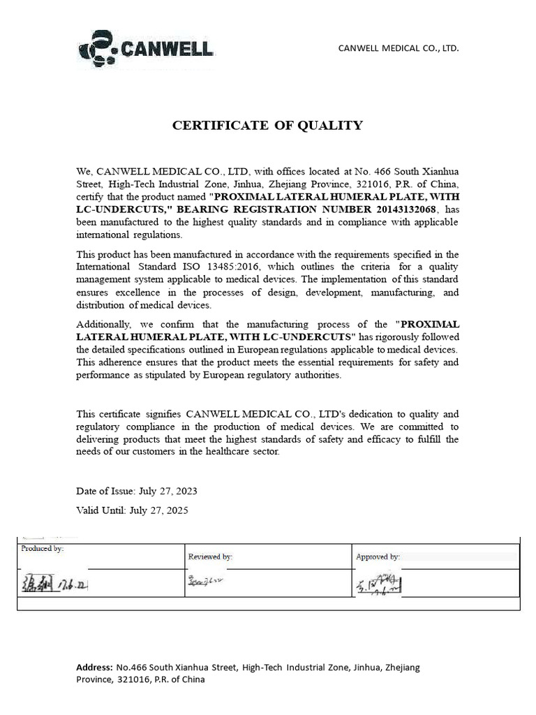 Certificate Quality | PDF | Medical Device | Specification (Technical ...