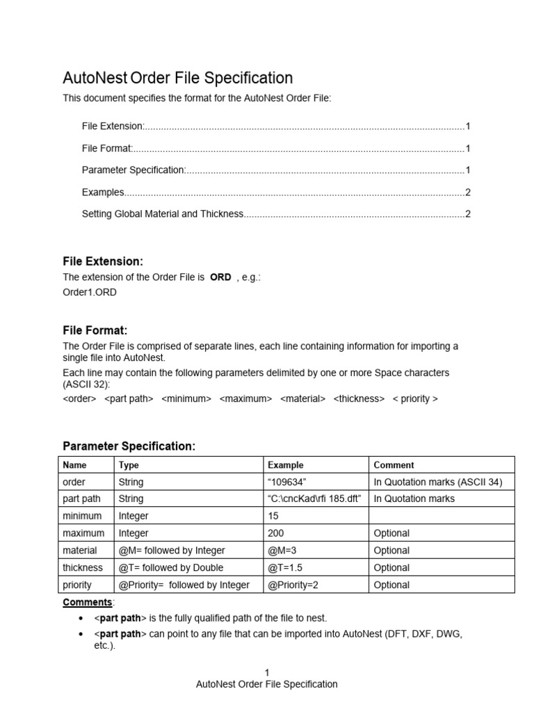 AutoNest ORD Spec | PDF | Computer File | Quotation Mark