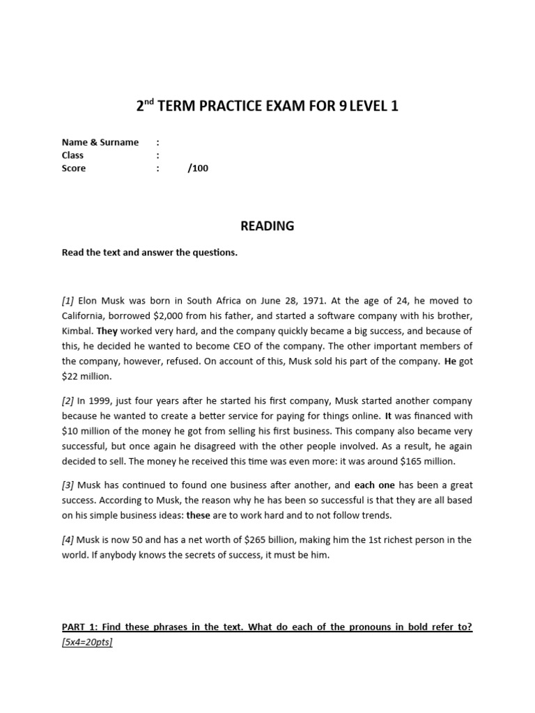 9 L1-2nd Term Practice Exam | PDF | Career & Growth