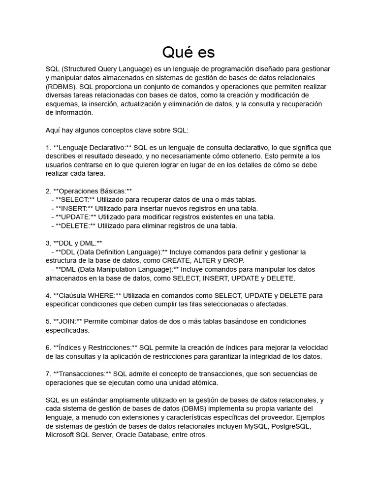 Aspectos básicos SQL | PDF | SQL | Bases de datos