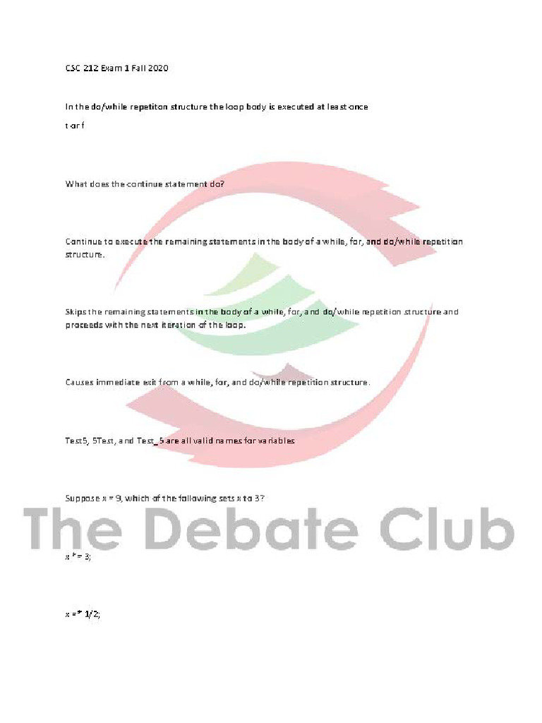 CSC 212 Fall 20 Exam 1 2 | PDF