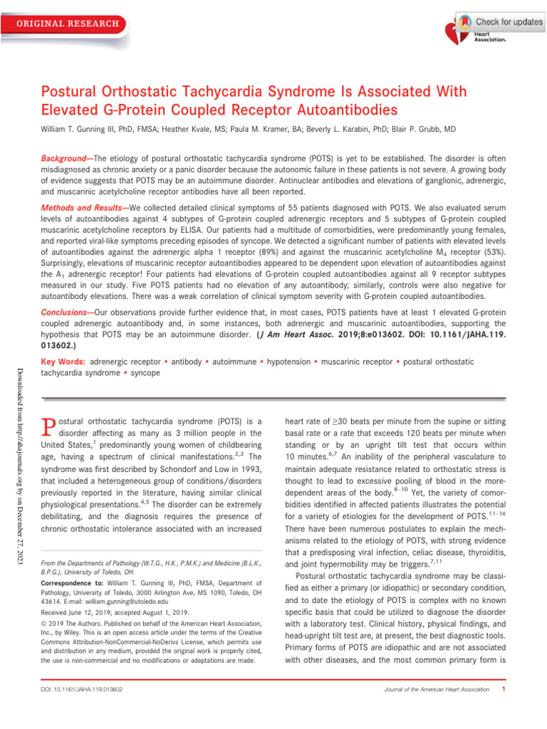Kuo Et Al 2019 Postural Orthostatic Tachycardia Syndrome Is Associated With Elevated G Protein ...