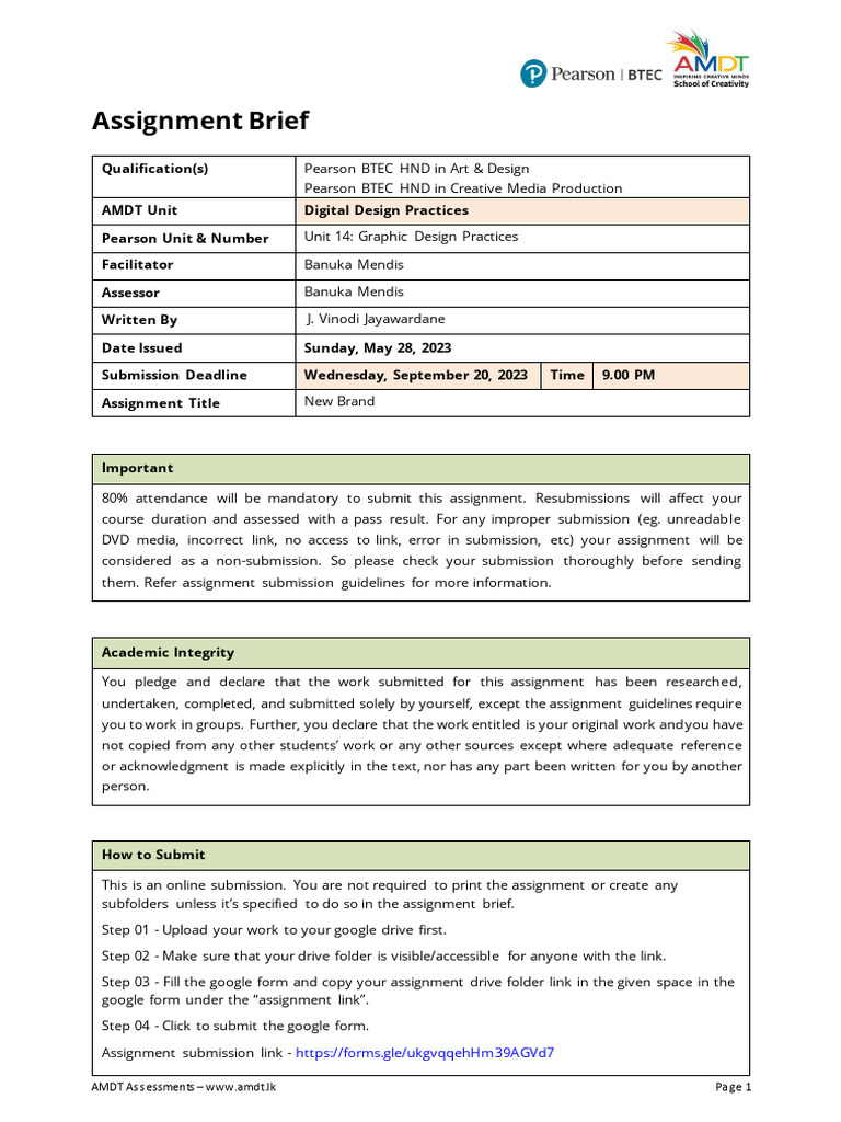 Digital Design - Assignment Brief - 2023 | PDF | Graphic Design | Brand