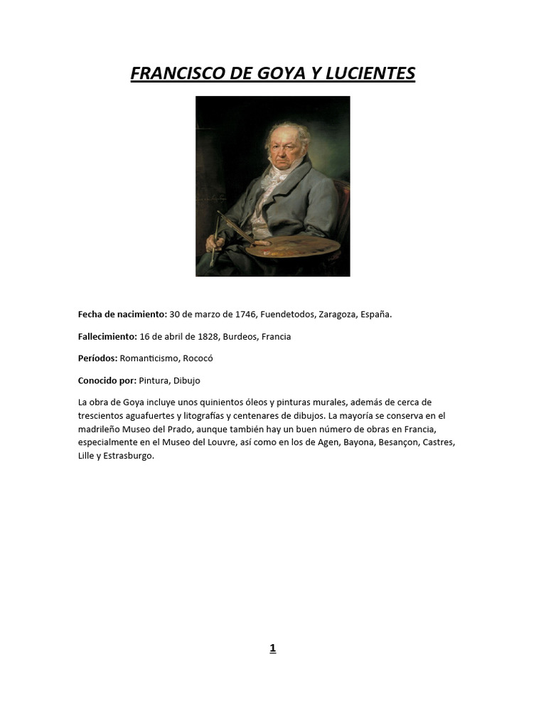 FRANCISCO DE GOYA Y LUCIENTES | PDF | Francisco Goya | Artes plásticas