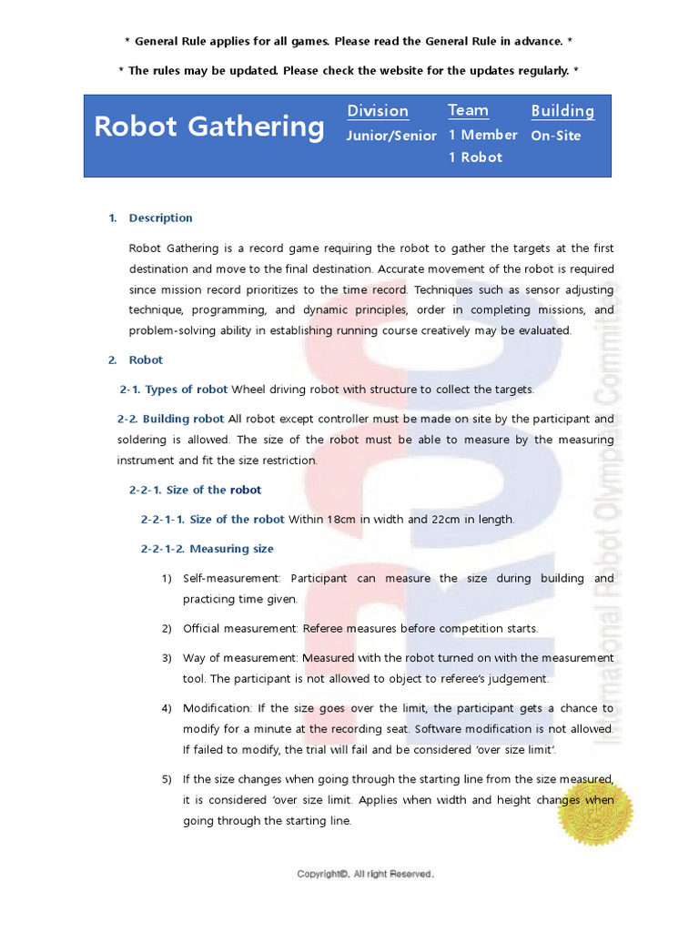 Robot Gathering Competition Rules | PDF | Robot | Robotics