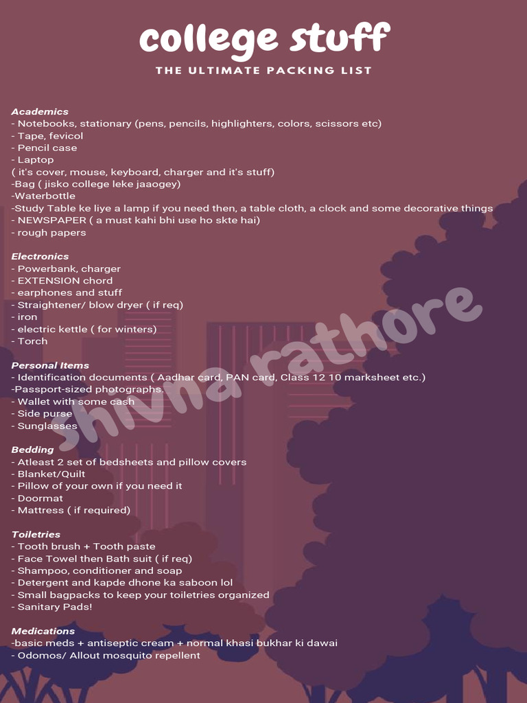 college packing list | PDF | Manufactured Goods | Domestic Implements