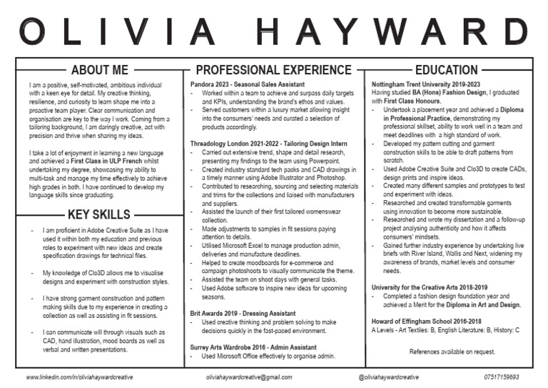 Olivia Hayward CV | PDF | Fashion | Creativity
