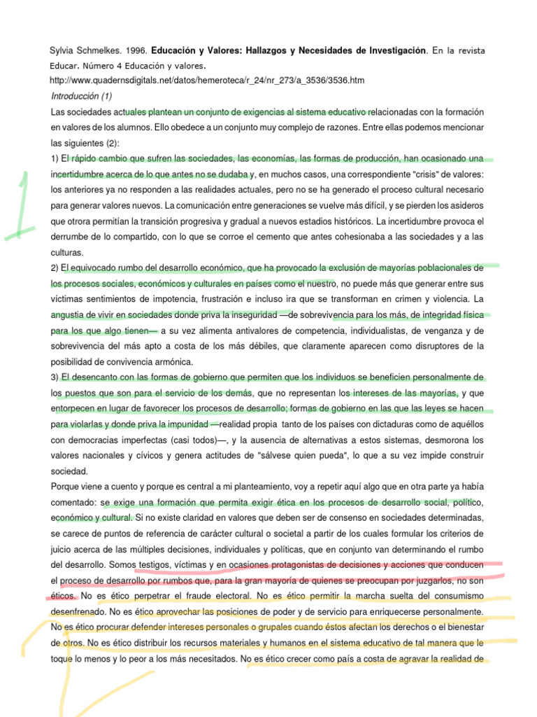 9 EducaciÃ N y Valores Sivia Schmelkes | PDF | Moralidad | Teoría