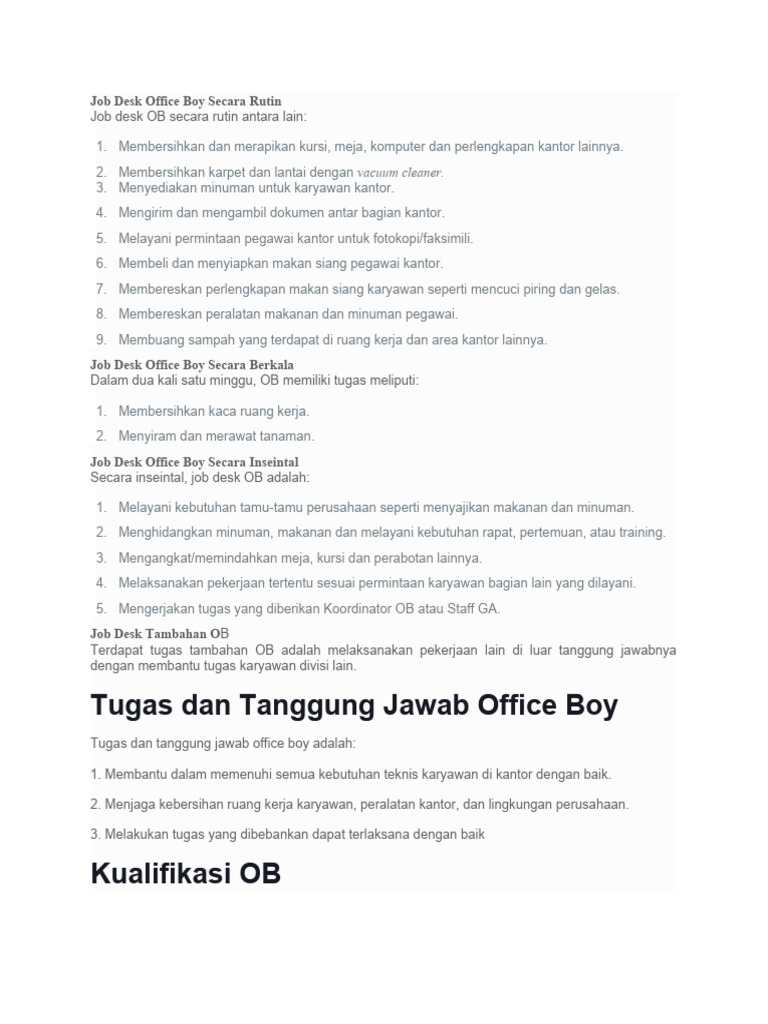 Job Desk OB | PDF