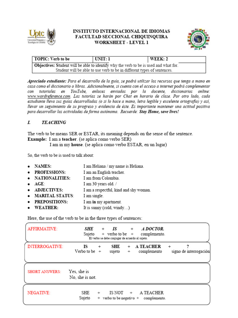 Level 1 - To Be | PDF | Tipología Lingüística | Gramática