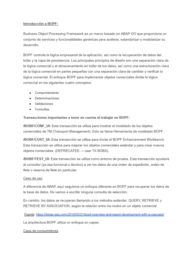 Introducción al marco BOPF en ABAP | PDF | Objeto (informática) | Bases de datos