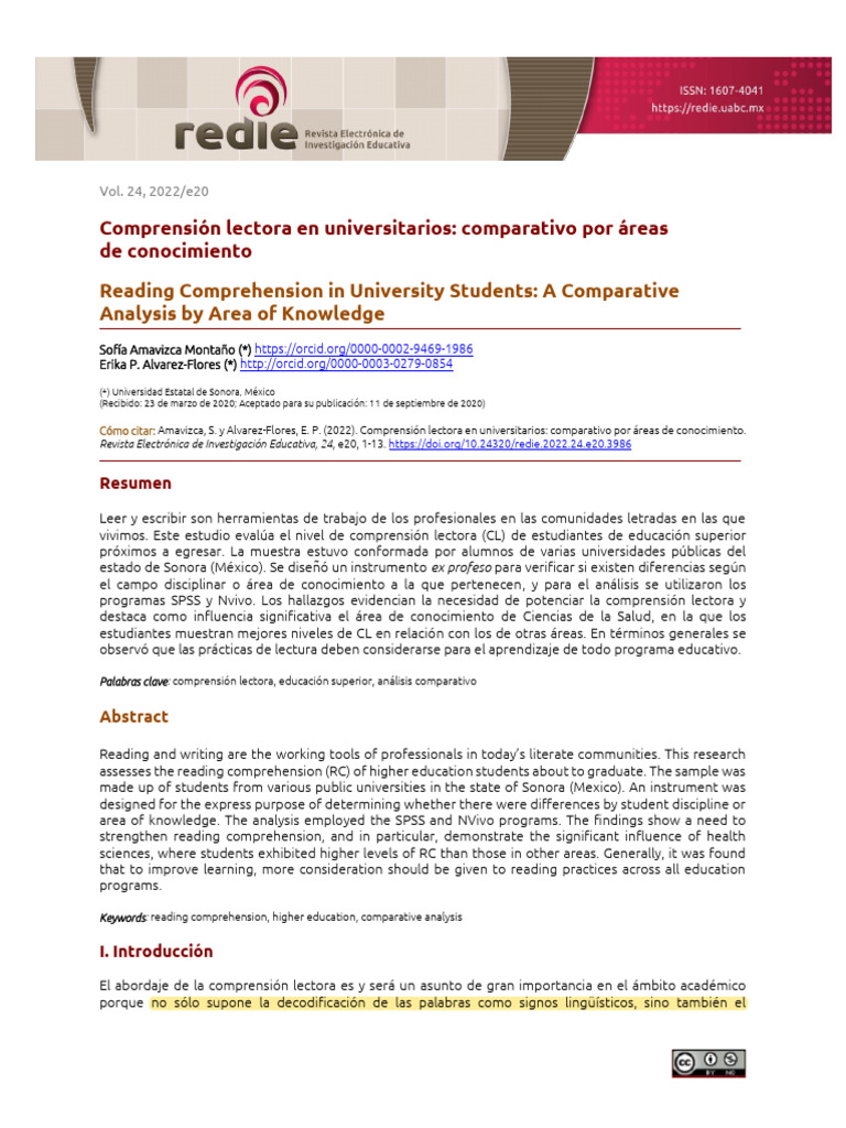 Comprensión Lectora En Universitarios Pdf