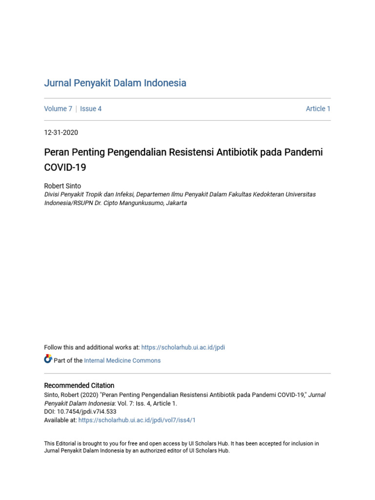 (Ark) Peran Penting Pengendalian Resistensi Antibiotik Pada Pandemi COV | PDF | Pengembangan Diri