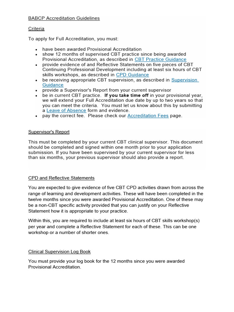 BABCP Accreditation Guidelines | PDF