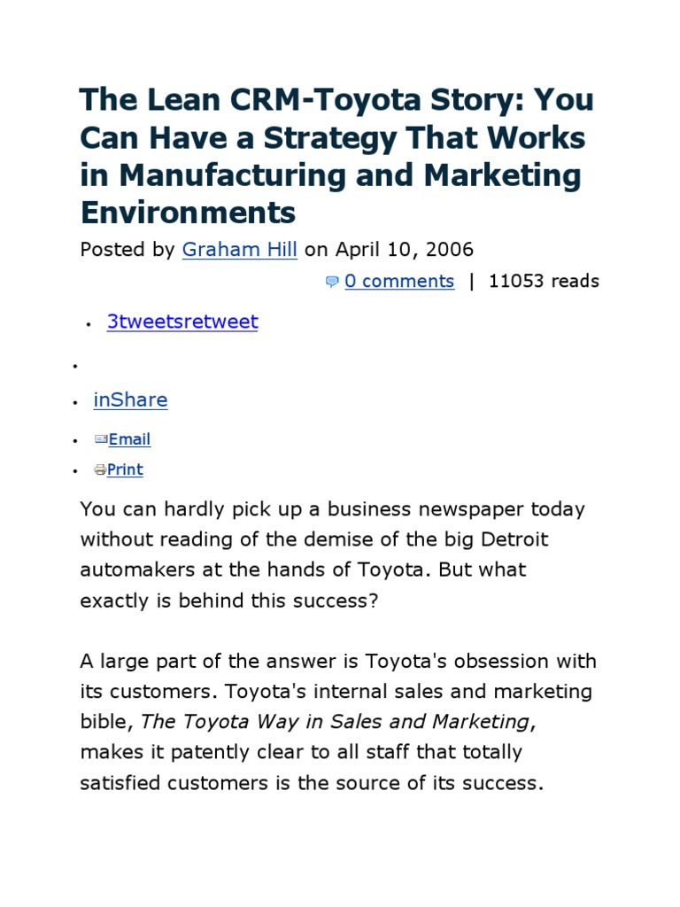 Lean CRM: Toyota's Customer Strategy | PDF | Customer Relationship ...