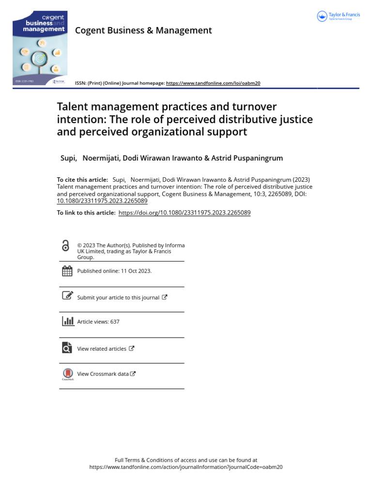 Talent Management Practices and Turnover Intention The Role of Perceived Distributive Justice ...