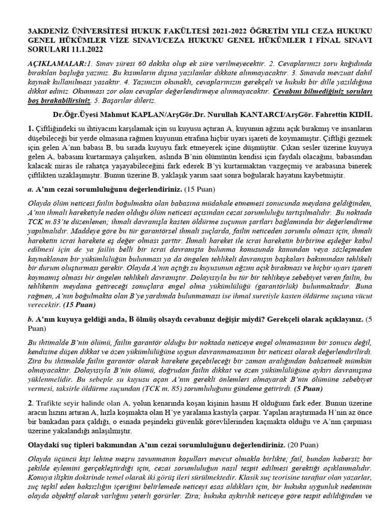 CGH Güz Vize-Final Sınavı 2021-2022 CEVAP ANAHTARI - 2 | PDF