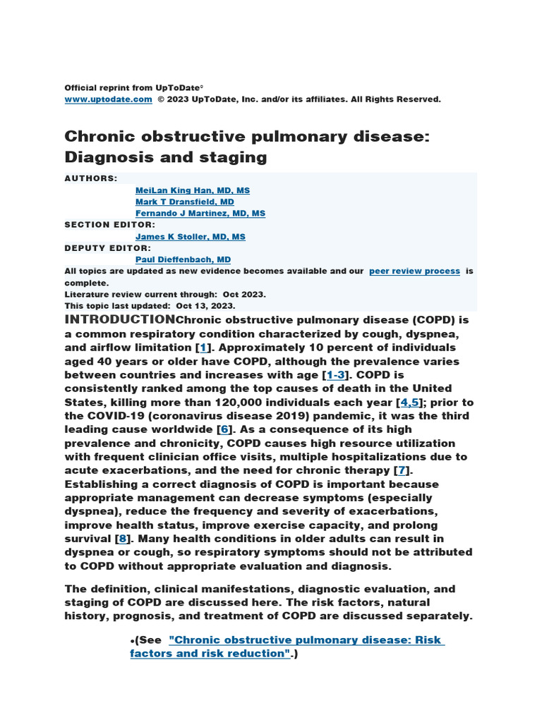 Chronic Obstructive Pulmonary Disease Diagnosis and Staging | PDF ...