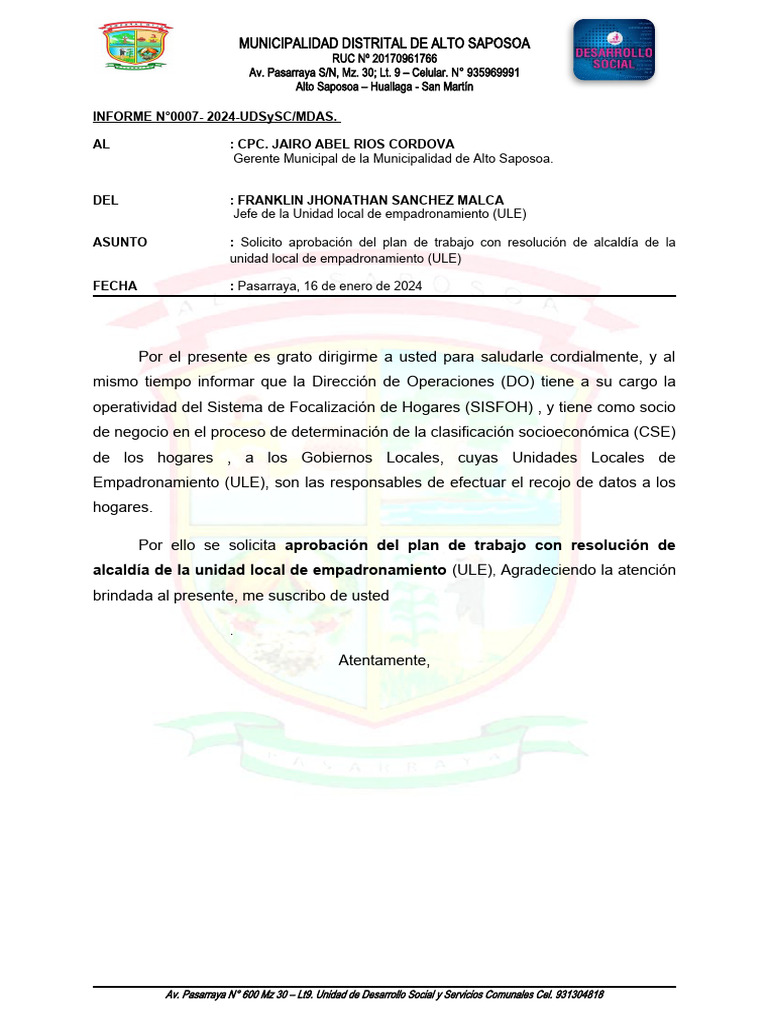 Modelo de Informe para | PDF