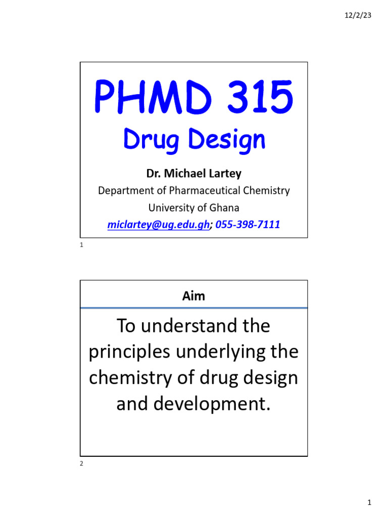 PHMD 315_20232024 Drug Design | PDF | Ester | Amine