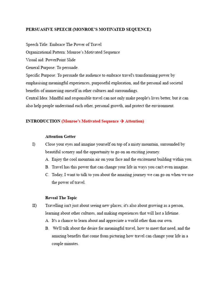 Outline For Persuasive Speech (Travel) | Download Free PDF | Tourism ...