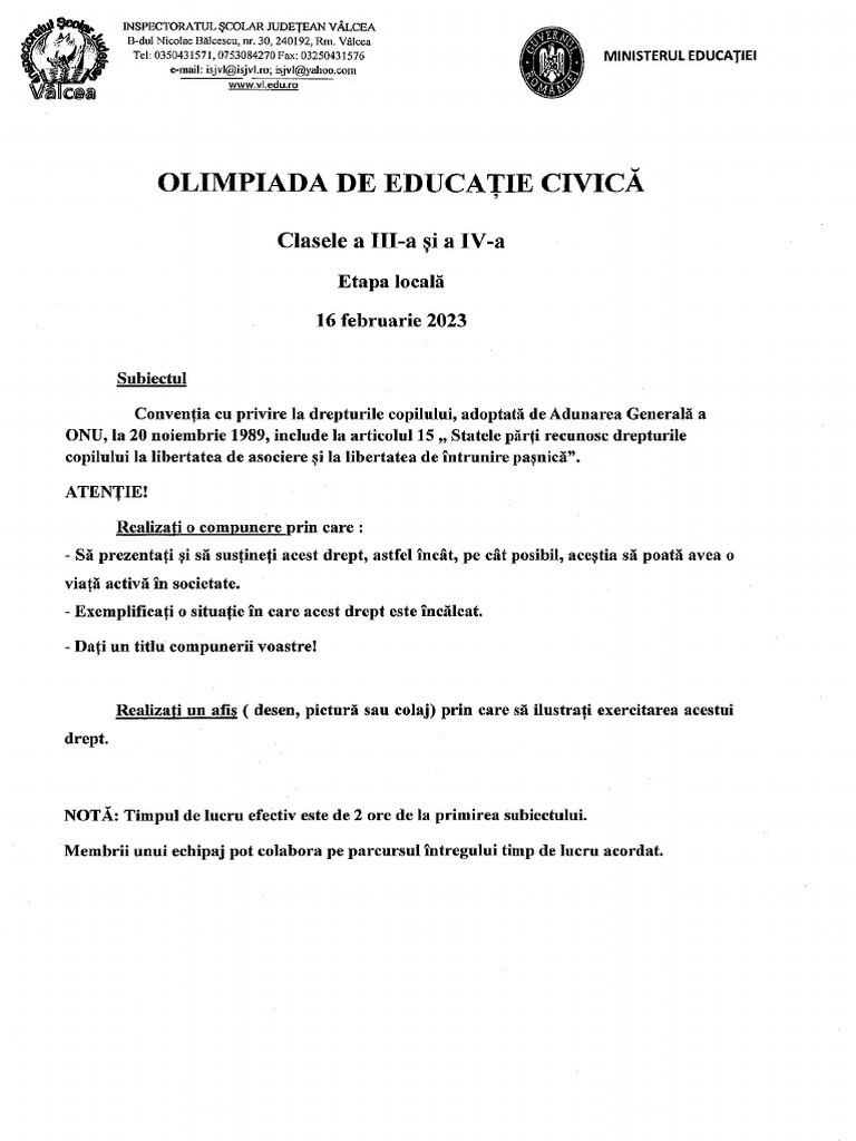 Subiect Barem Olimpiata Ed. Civica | PDF