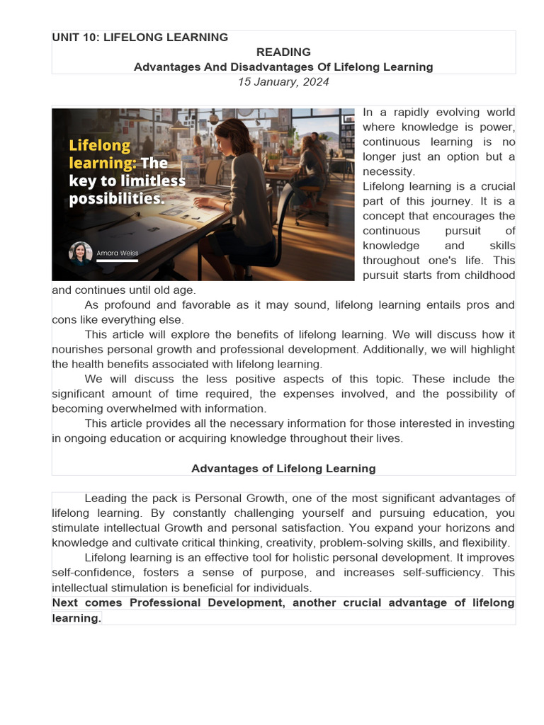 Advantages And Disadvantages Of Lifelong Learning | PDF