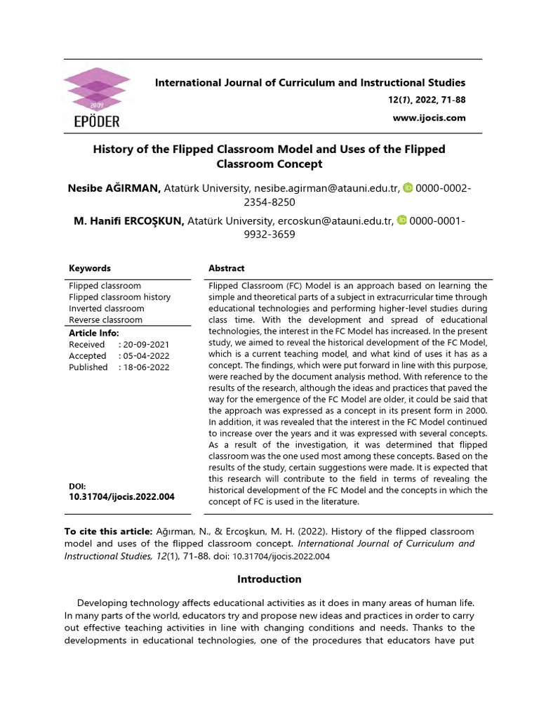 Ej1349598history Of The Flipped Classroom Model And Uses Of The Flipped Classroom Concept Pdf
