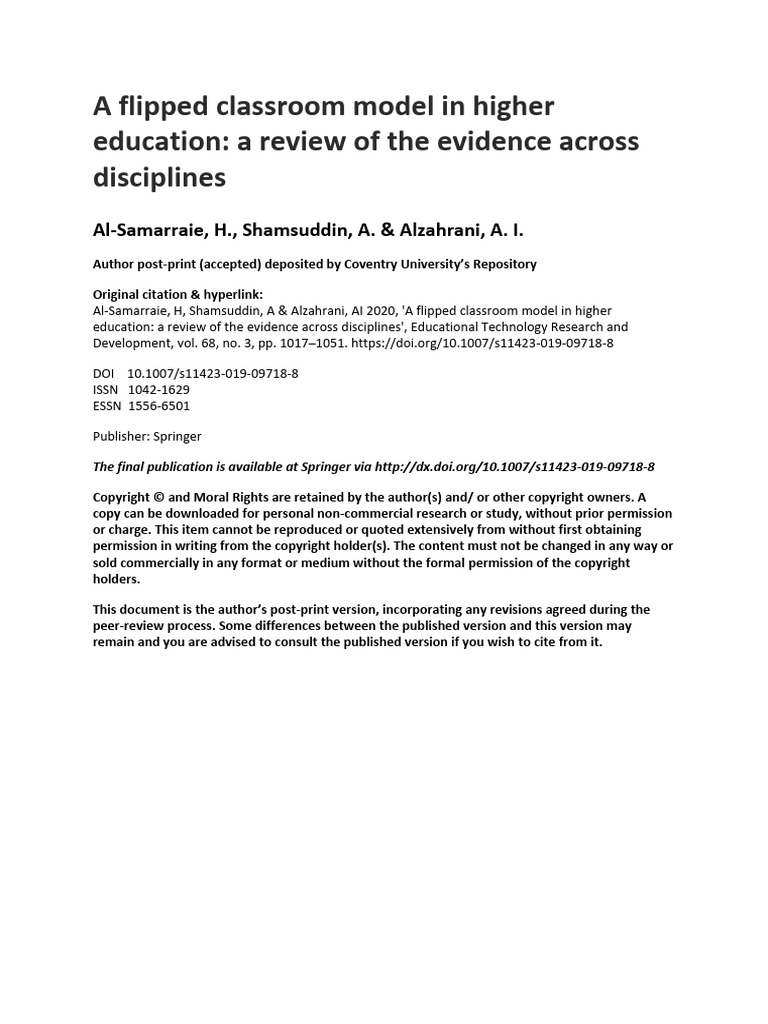 304335116A Flipped Classroom Model in Higher Education - A Review of The Evidence Across ...
