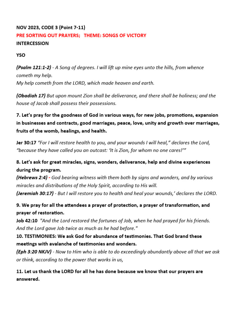 7-13 CODE3 HEART Intercession REDEMPTION, PRE-SORTING PRAYER JAN 2024 | PDF