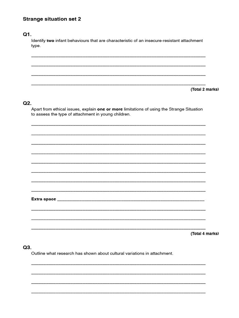 A Level Psychology Strange Situation Questions | PDF | Attachment ...