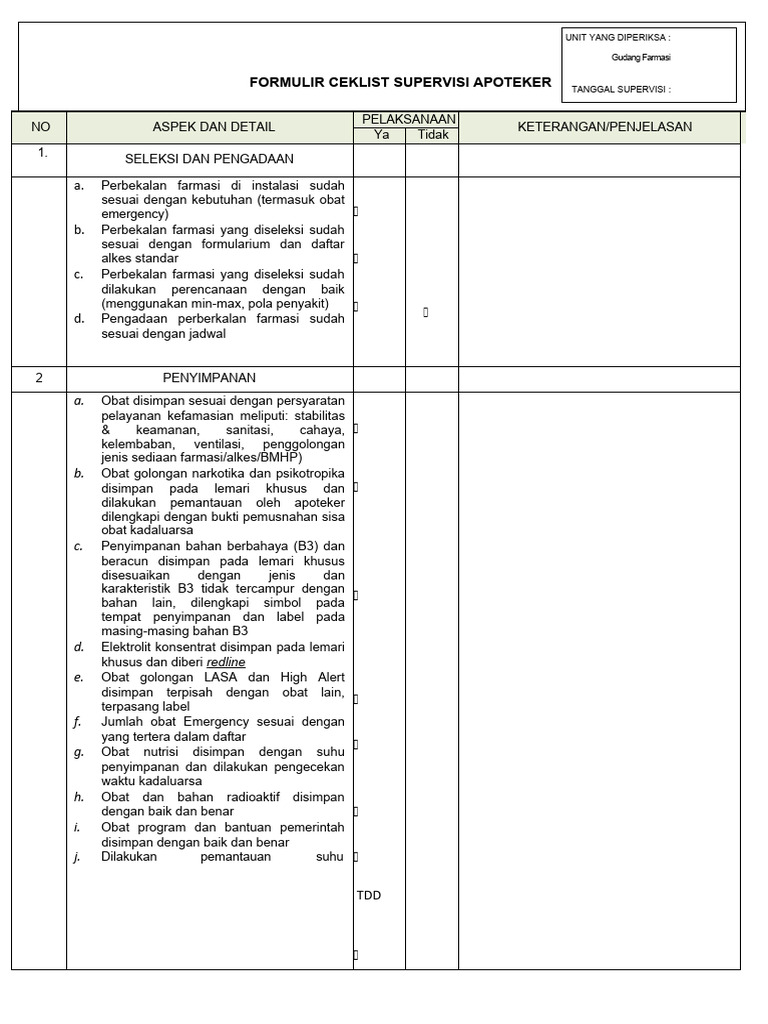 Form Supervisi Apoteker Baru Edit (1) New New | PDF