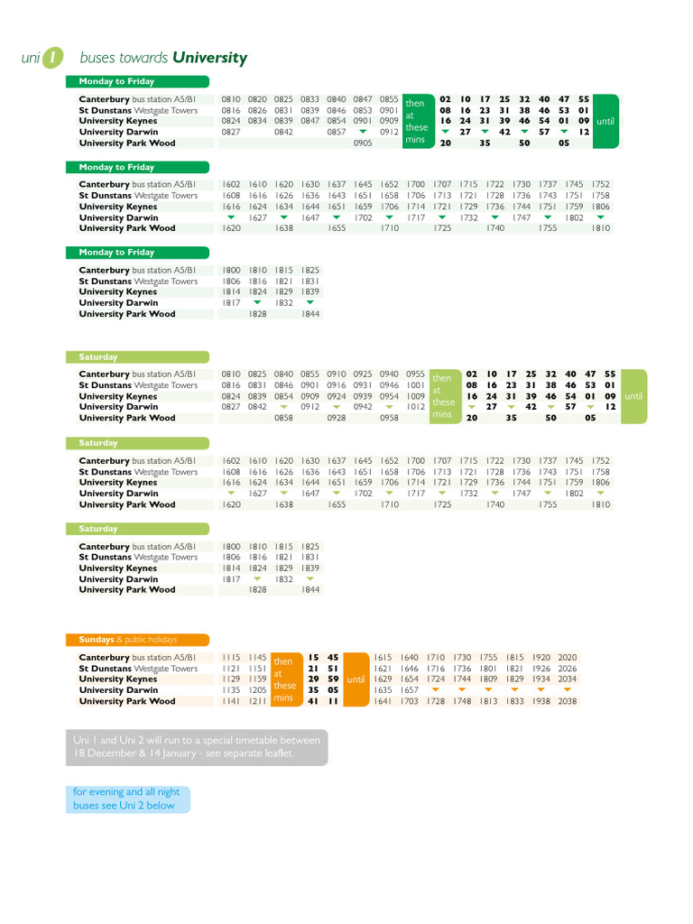 University Bus Schedule Overview | PDF | Canterbury | Road Transport
