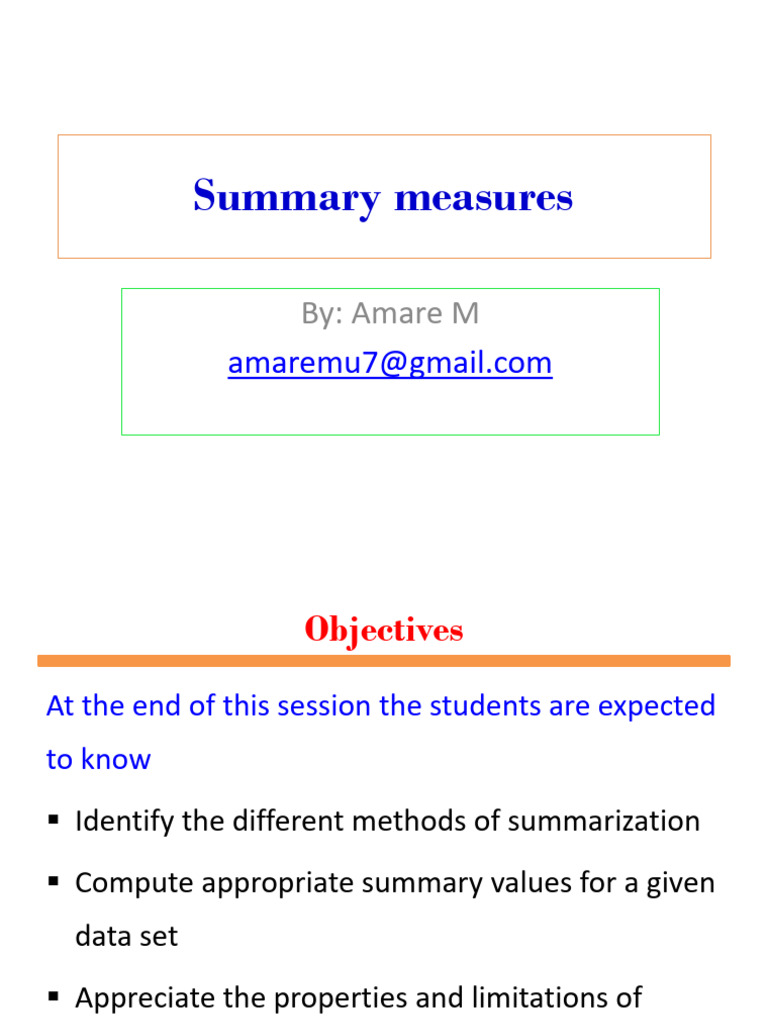 Summary Measures-1 | PDF | Mode (Statistics) | Mean